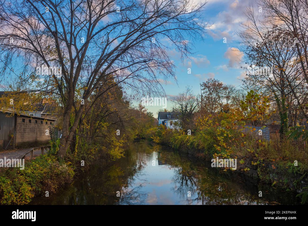 The paths of the Delaware Canal Trail at Lambertville, NJ, are lined ...