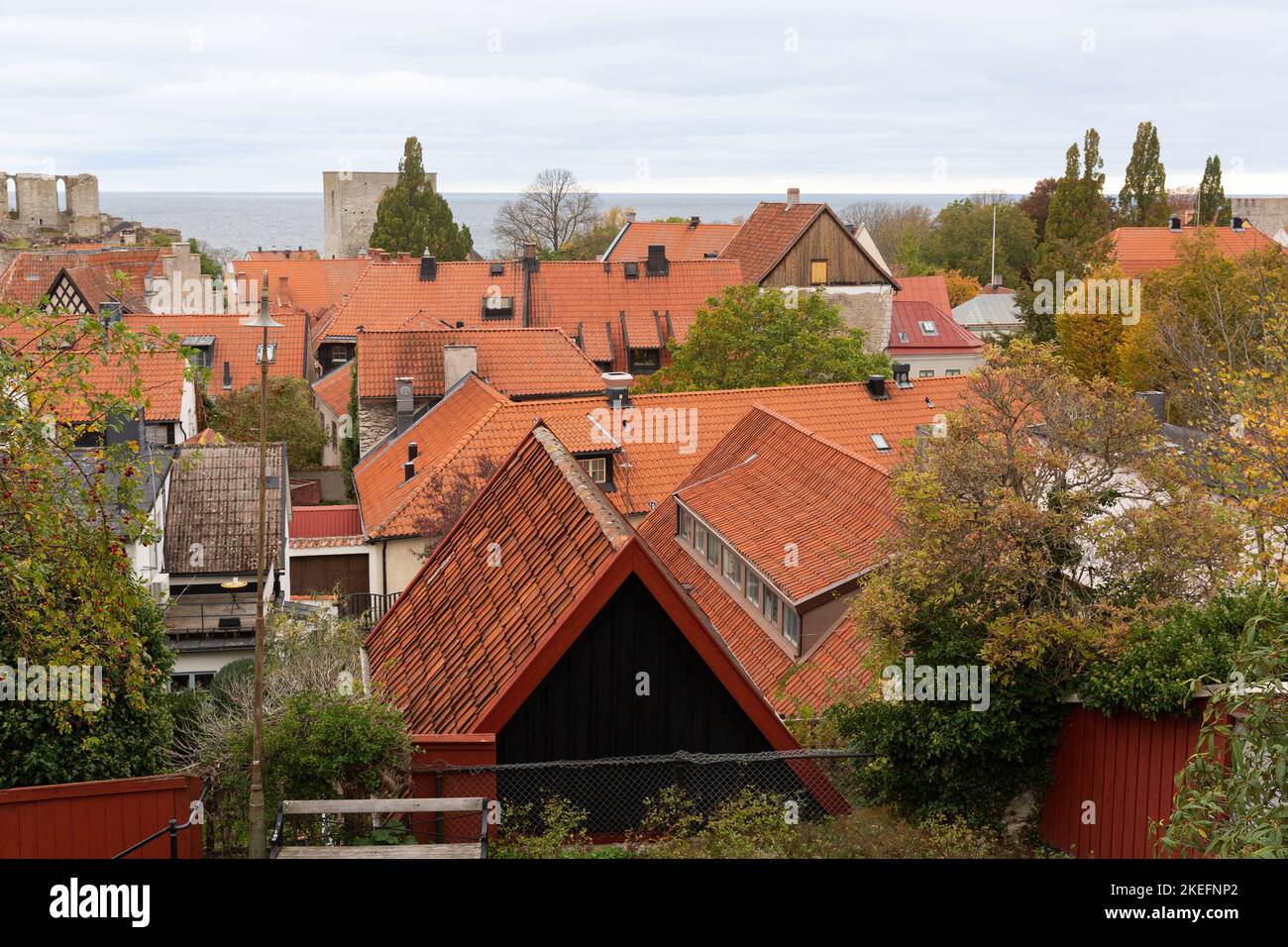 Rooftop view of the medieval town Visby, on the island of Gotland ...