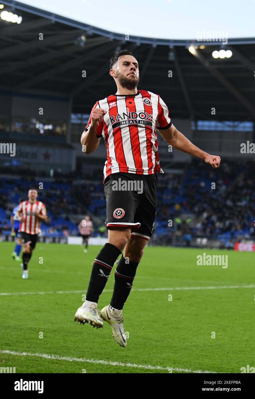Sheffield United's George Baldock celebrates scoring the opening goal ...