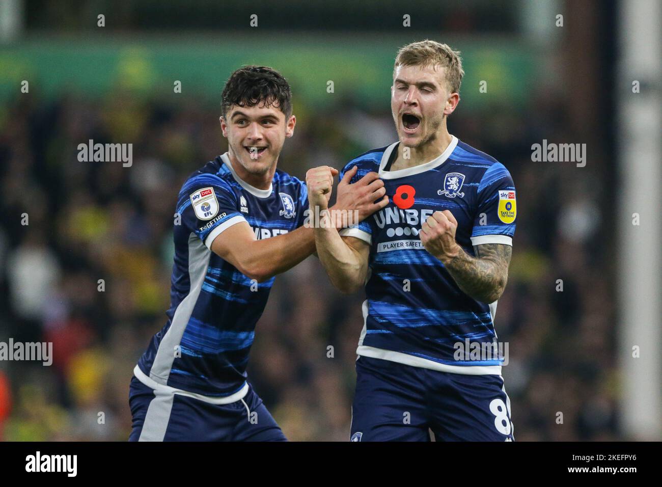 Riley McGree #8 of Middlesbrough celebrates his goal to make it 1-1 ...