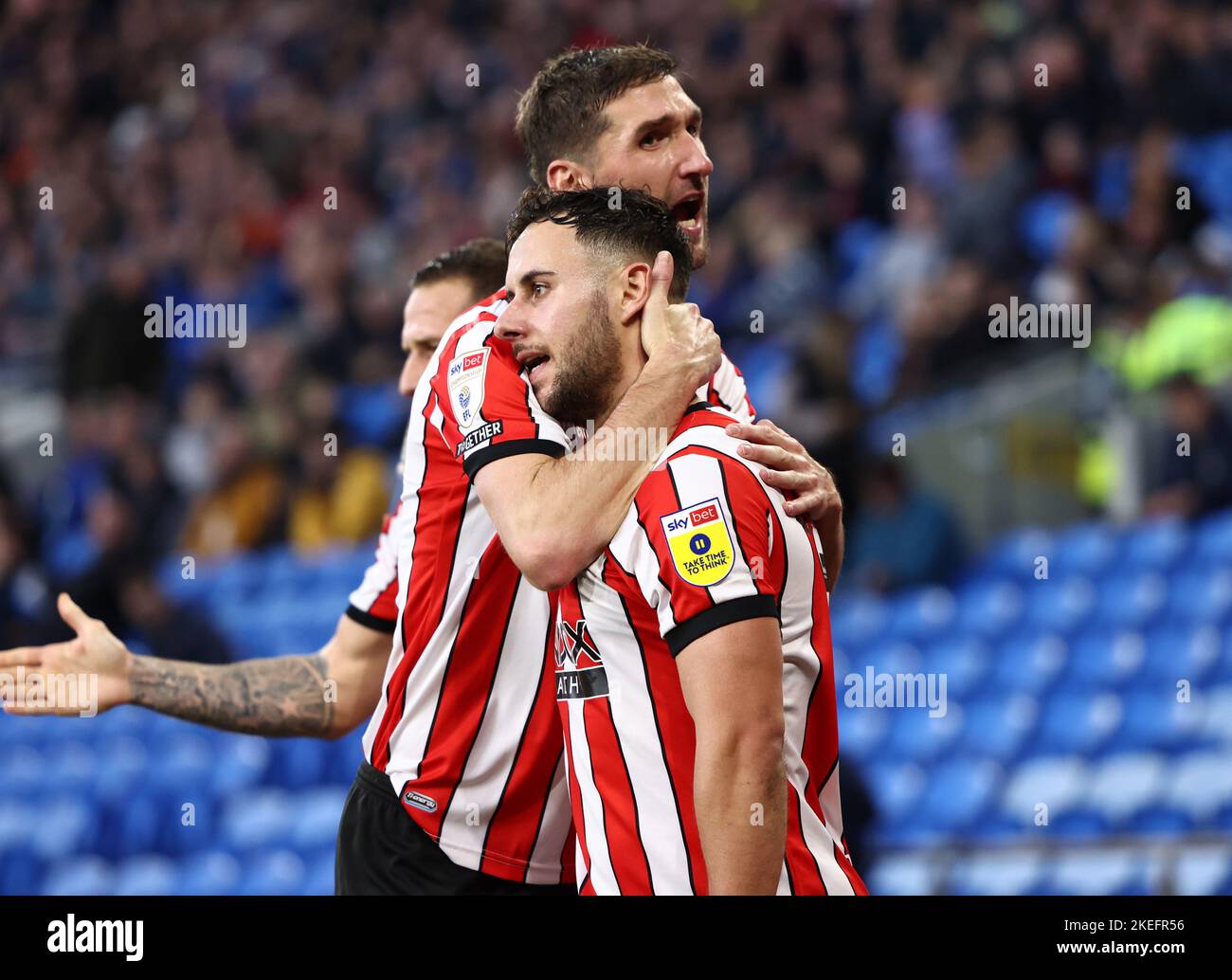 Cardiff, UK. 12th Nov, 2022. Chris Basham of Sheffield Utd celebrates ...