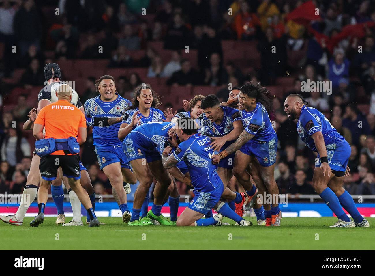 London, UK. 12th Nov, 2022. Stephen Crichton of Samoa and his team ...