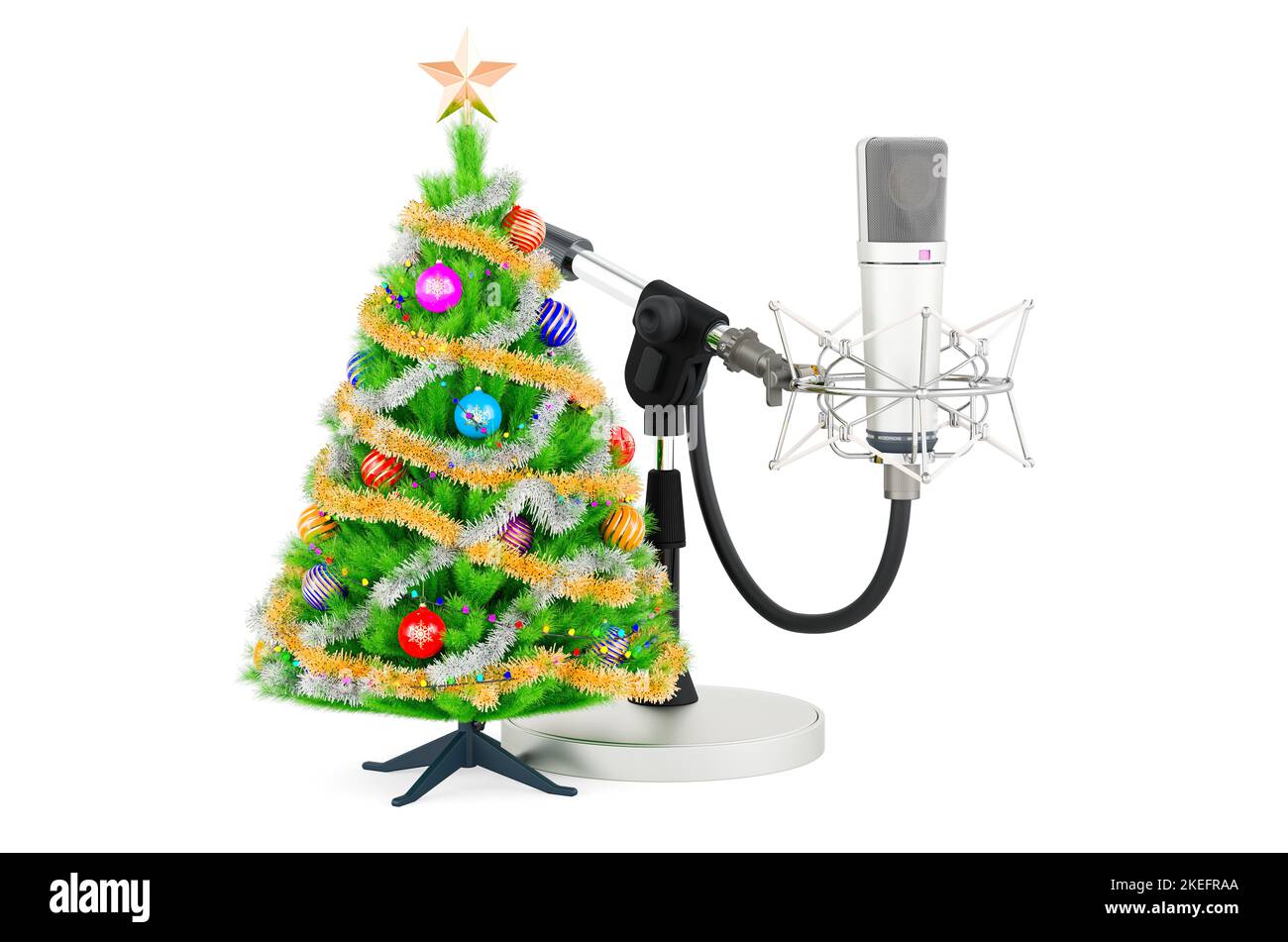 Diaphragm condenser studio microphone with Christmas tree. 3D rendering ...