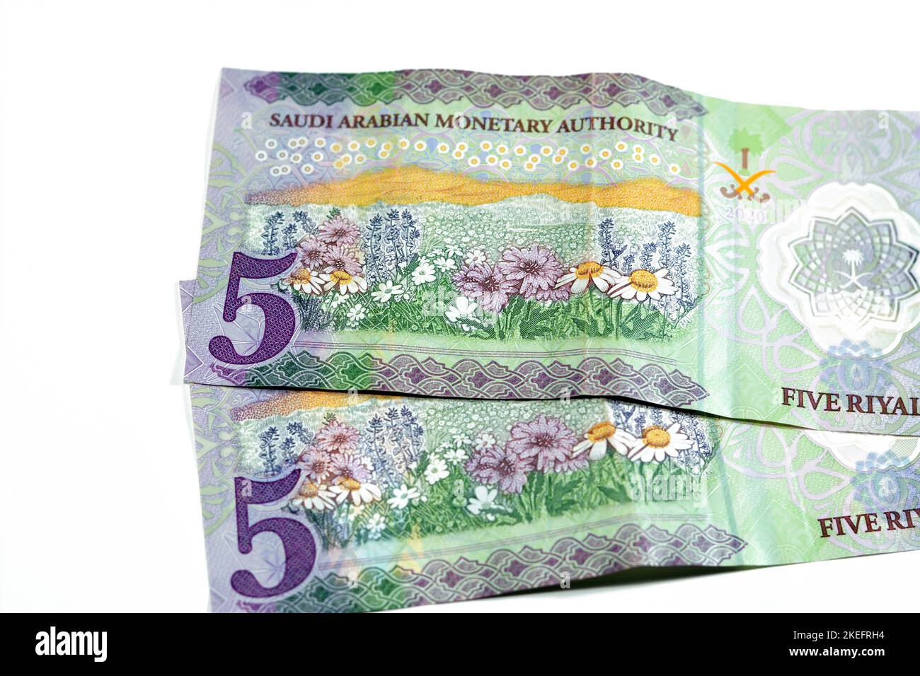 Reverse side of the new polymer 5 SAR five Saudi Arabia riyals cash ...