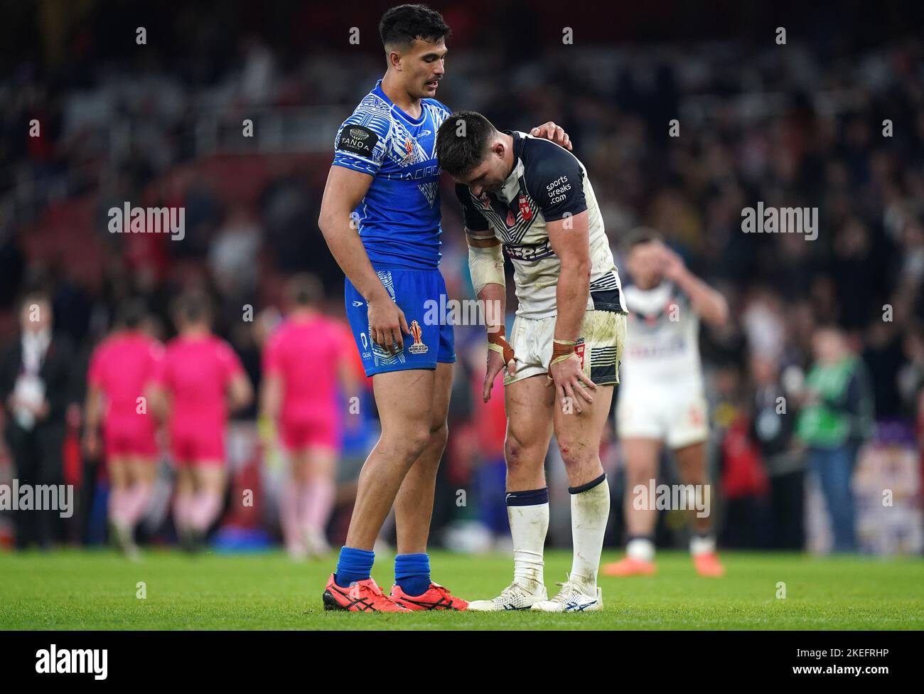 Samoa's Joseph Suaali'i consoles England's Victor Radley after the ...