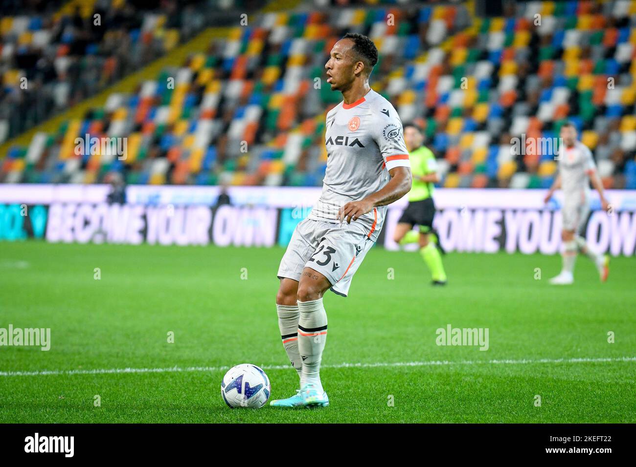 Udinese's Enzo Ebosse portrait in action during the Italian football Coppa Italia match Udinese ...