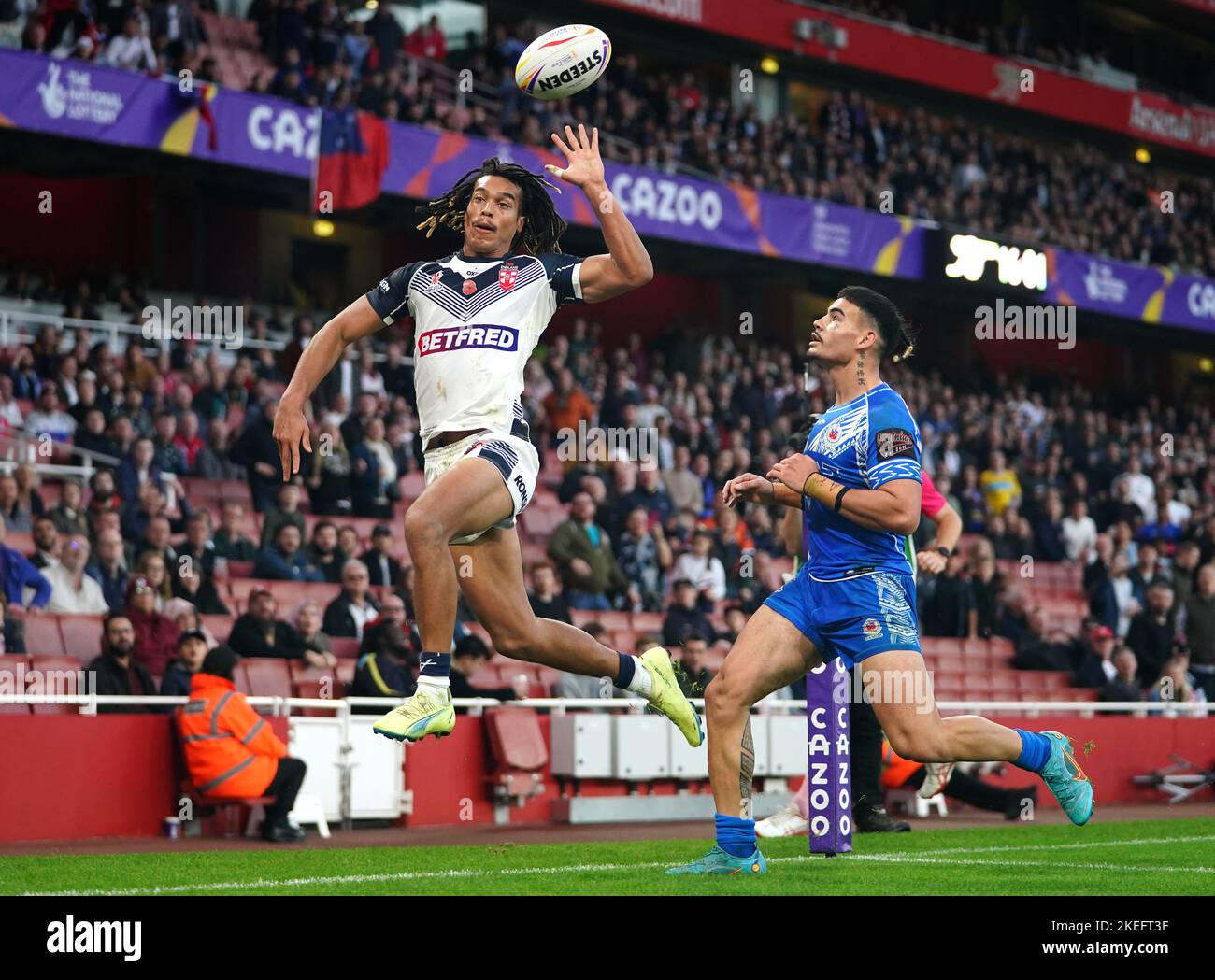 England's Dominic Young (left) during the Rugby League World Cup semi ...