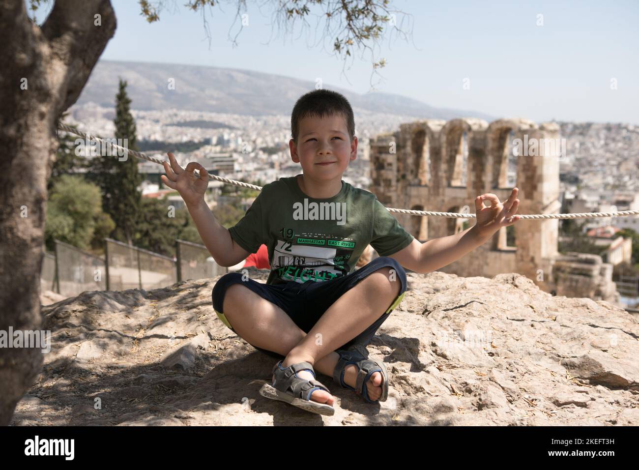 Ancient Greek ruins in Athens, Greece, Europe. Odeon of Herodes Atticus ...