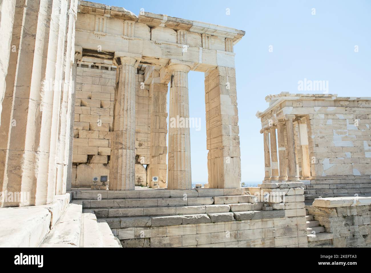 Parthenon temple, old Greek ruins at sunny day in Acropolis of Athens, Greece. Acropolis of ...