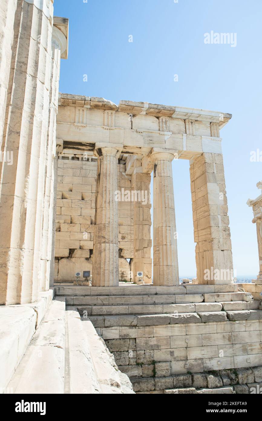 Parthenon temple, old Greek ruins at sunny day in Acropolis of Athens, Greece. Acropolis of ...