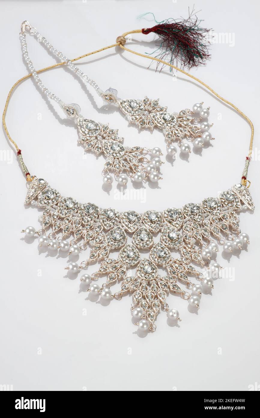 Modern Intricate Indian Jewelry Diamond Necklace Set on White ...