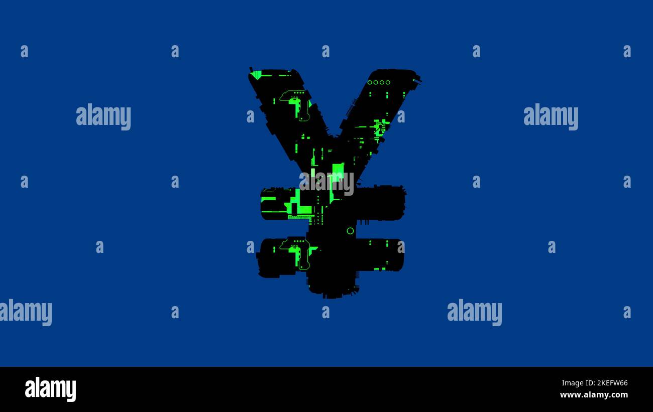 yen symbol - high tech cyber punk black and green alphabet on blue ...