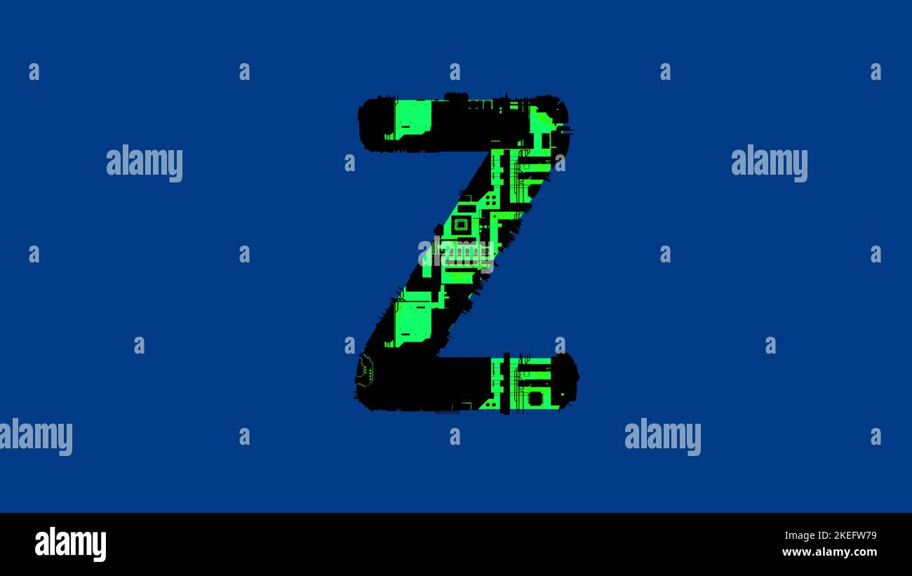 letter Z - hi-tech cyberpunk black and green font on blue, isolated ...