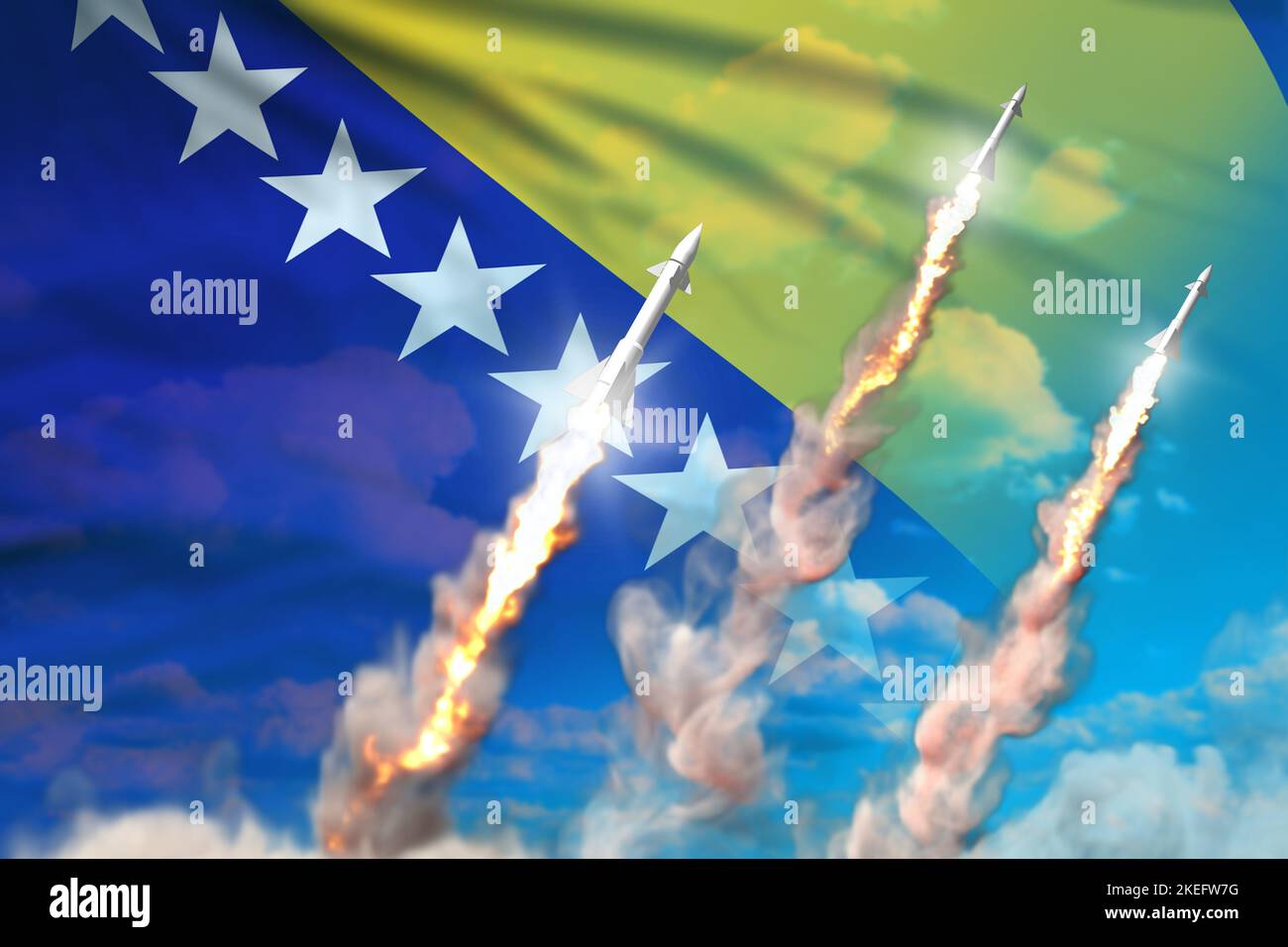 Modern strategic rocket forces concept on blue sky background, Bosnia ...