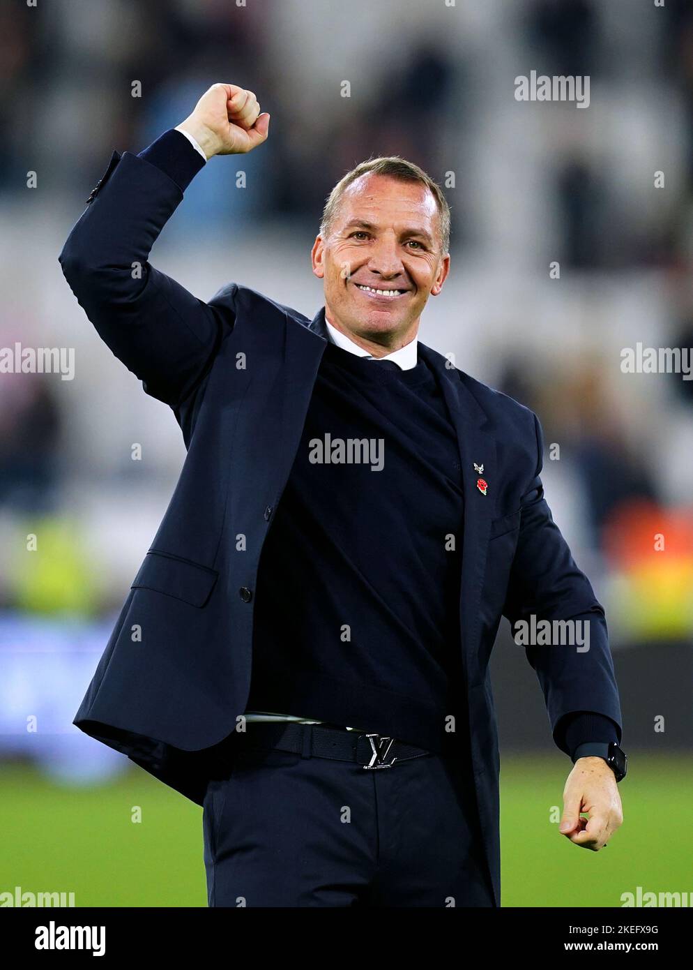 Leicester City manager Brendan Rodgers celebrates at the end of the ...