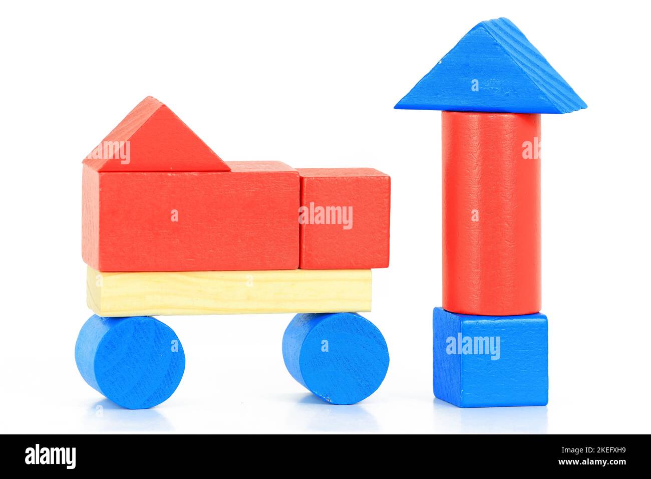 A closeup of colorful wooden blocks for children on a white background ...