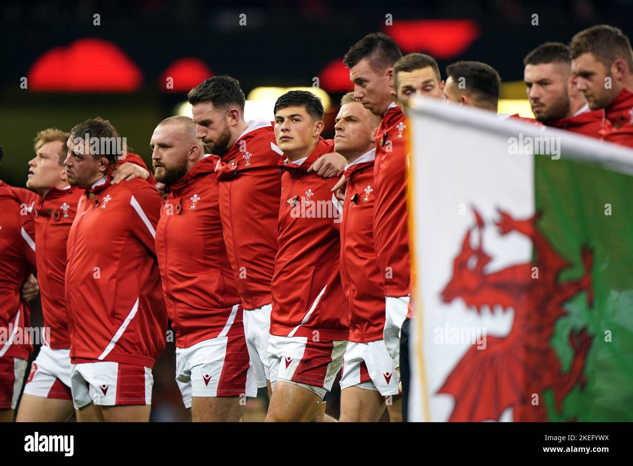 Wales players line up ahead of the Autumn International match at the ...