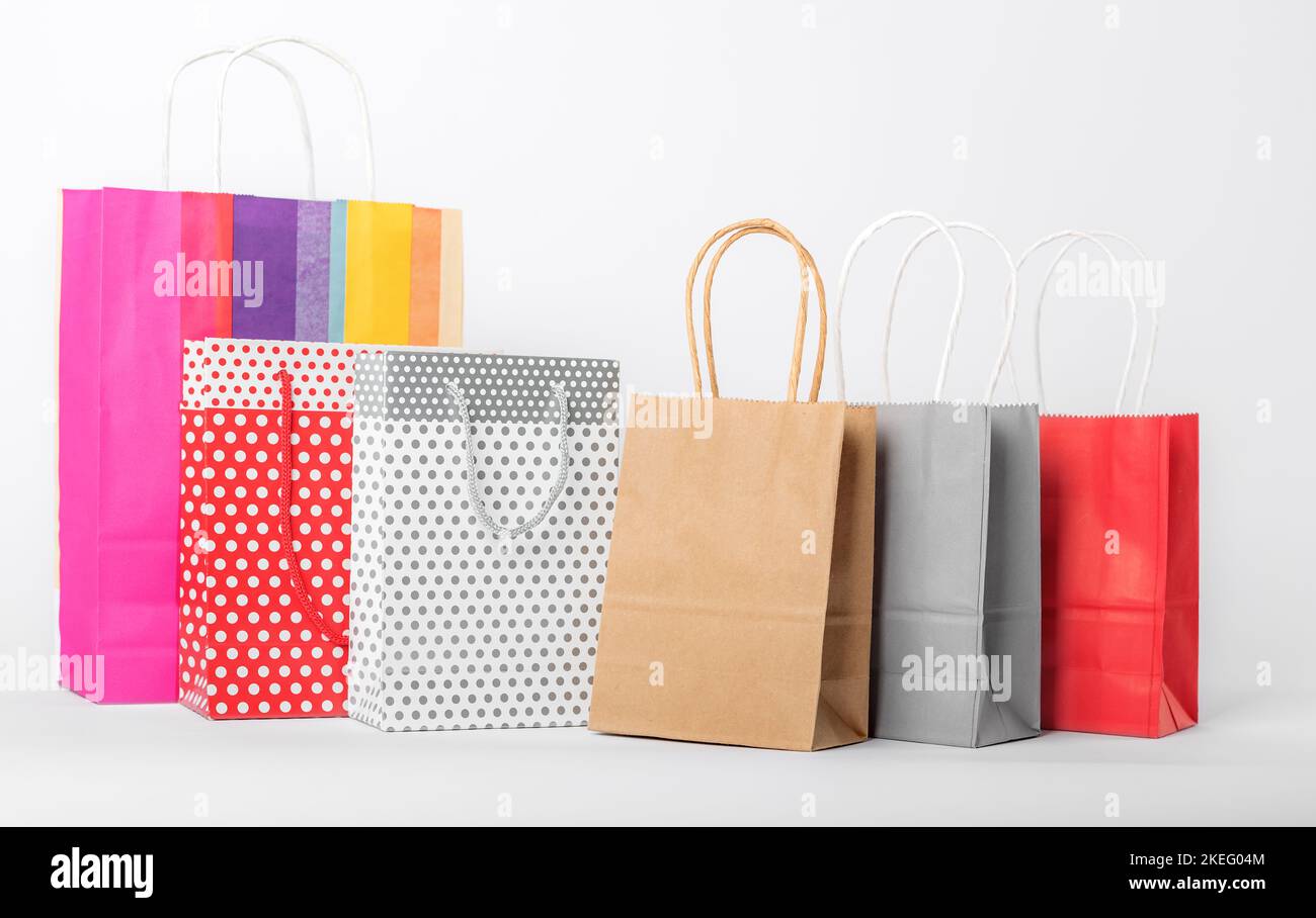 Multicolored Gift Paper Bags Set Isolated White background Stock Photo ...