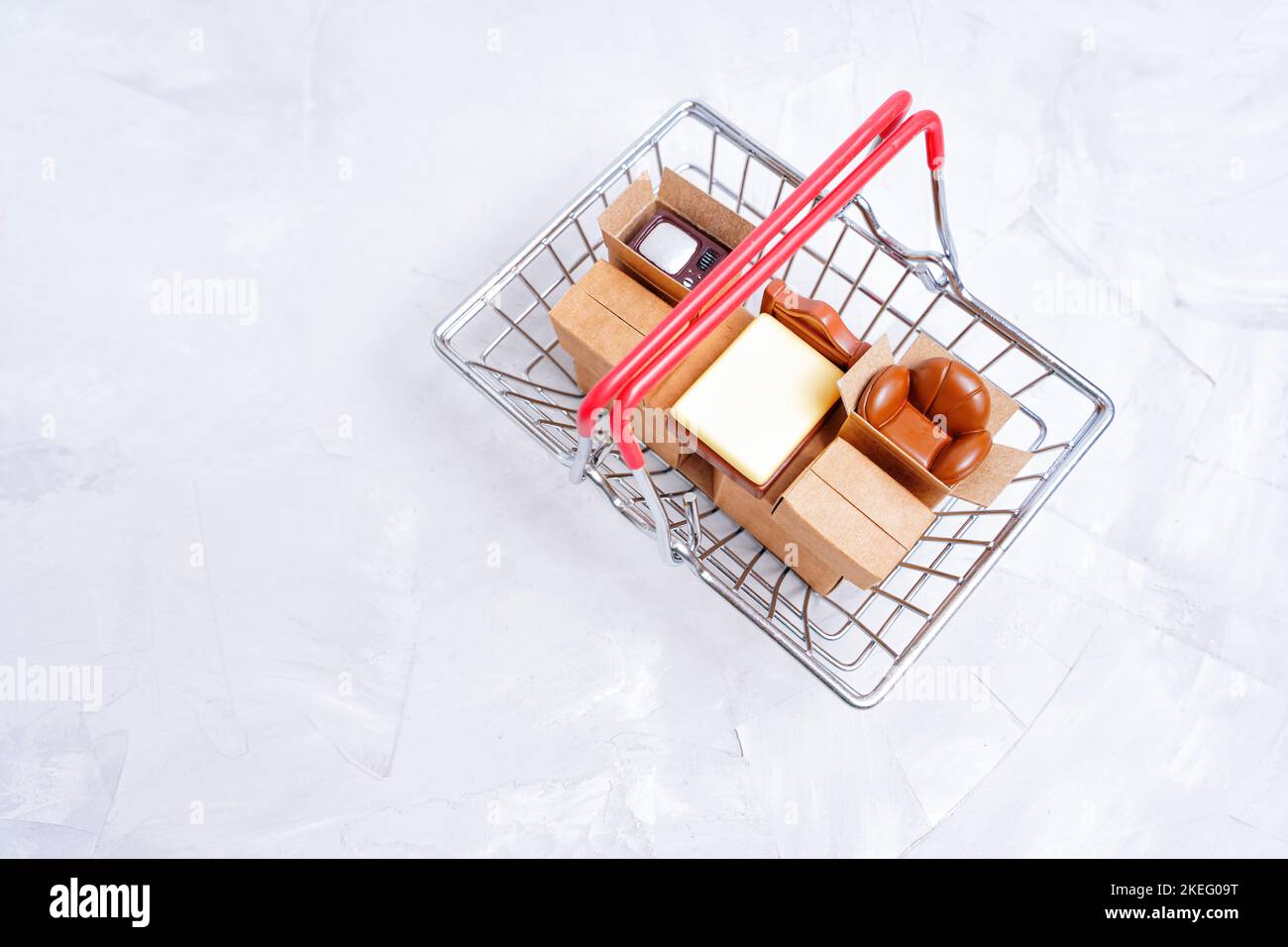 Miniature figurine copies of essential home furniture items and tiny ...