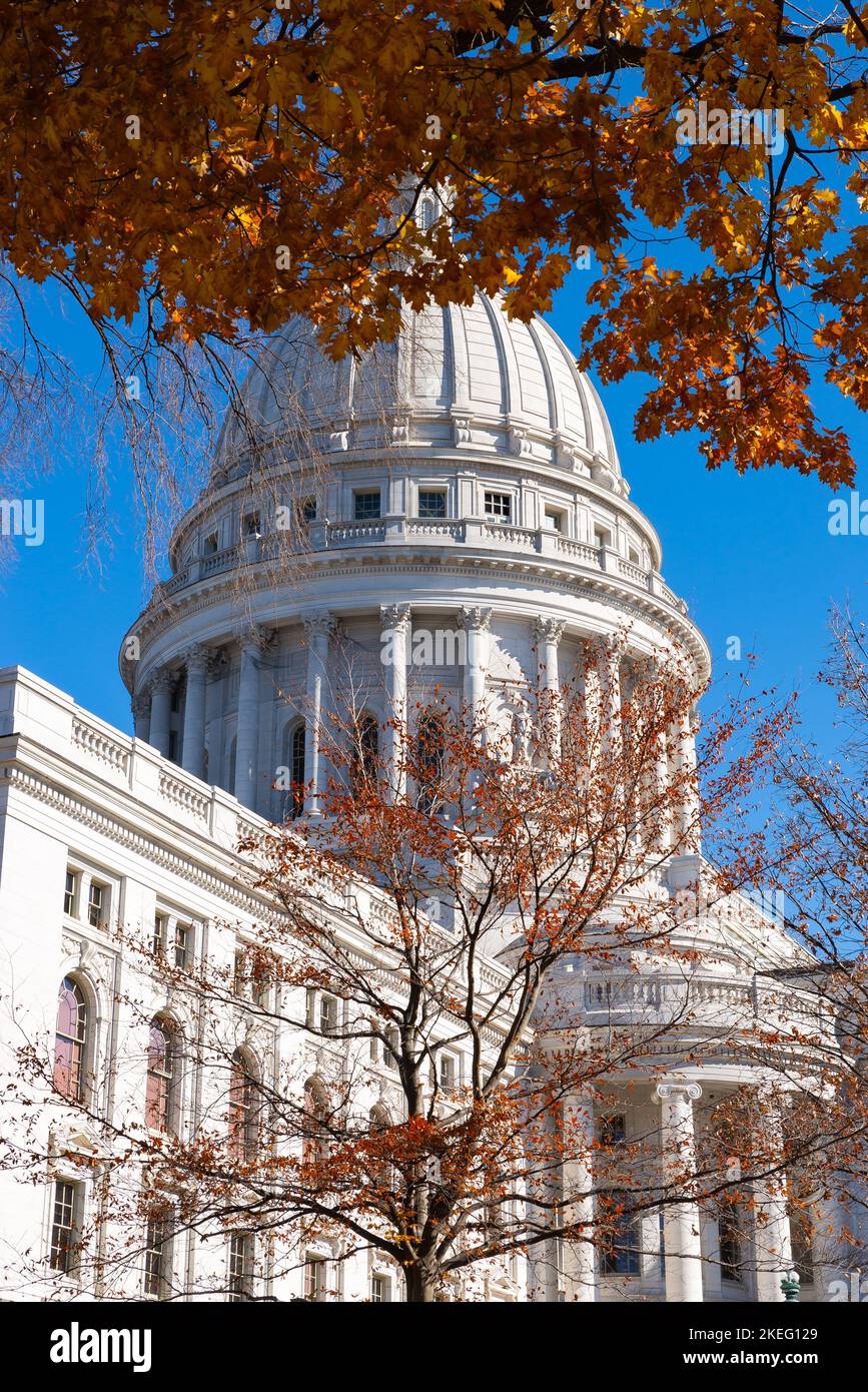 Exterior of the Wisconsin State Capitol Building on a beautiful Autumn ...