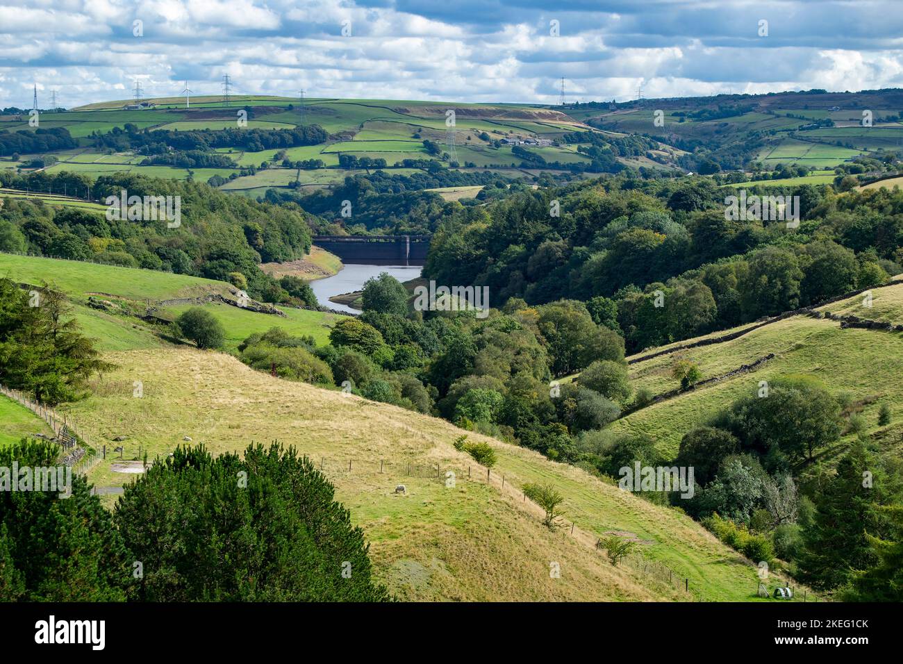 Ryburn Dam in the distant view from Baitings Reservoir Stock Photo - Alamy