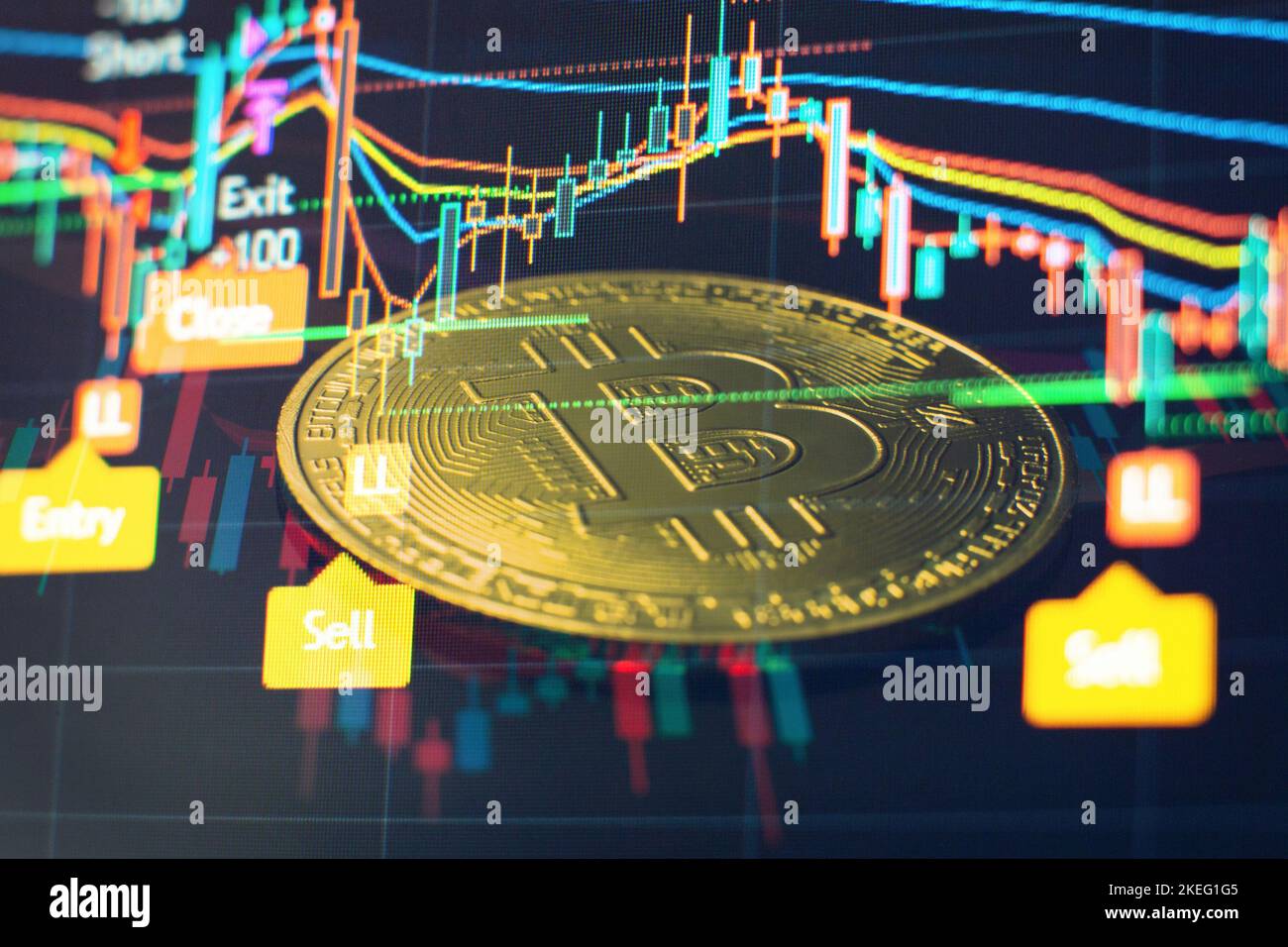 Bitcoins and New Virtual money concept , trading graph and candlestick ...