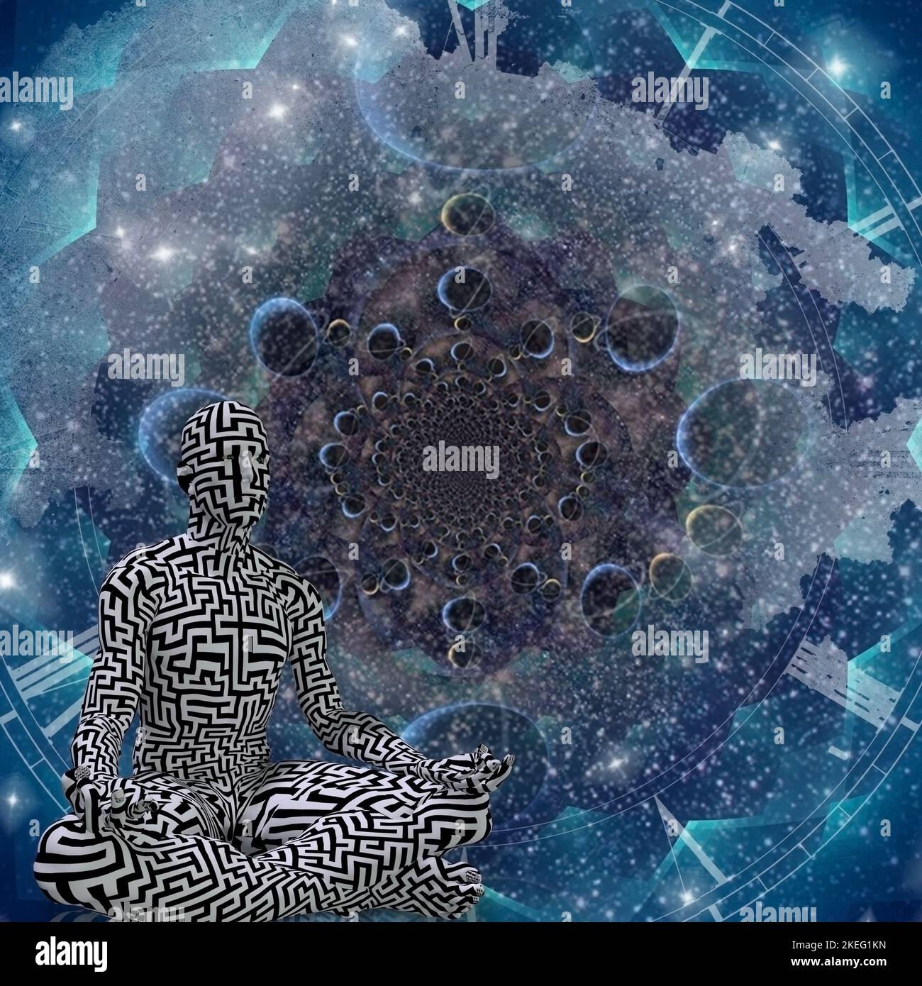 Power of Meditation. Man in lotus pose. 3D rendering Stock Photo - Alamy