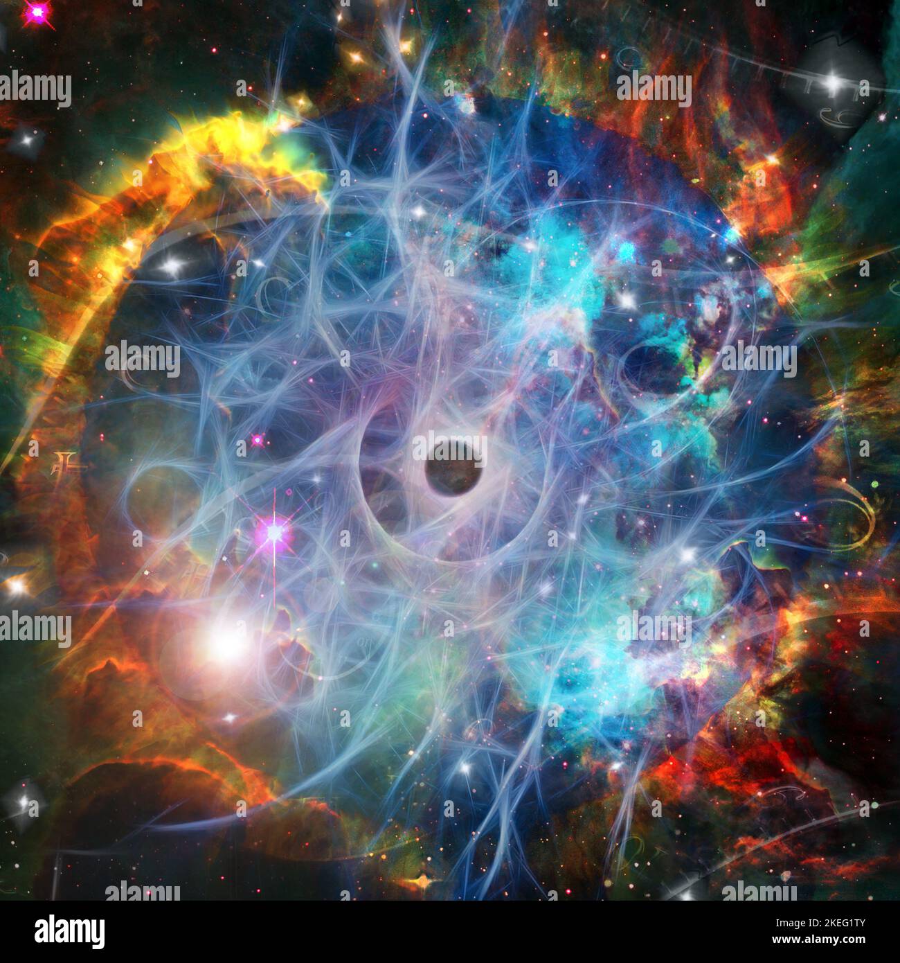 Sci-Fi Digital Art. The Source of Power. Lightnings in vivid space. 3D ...