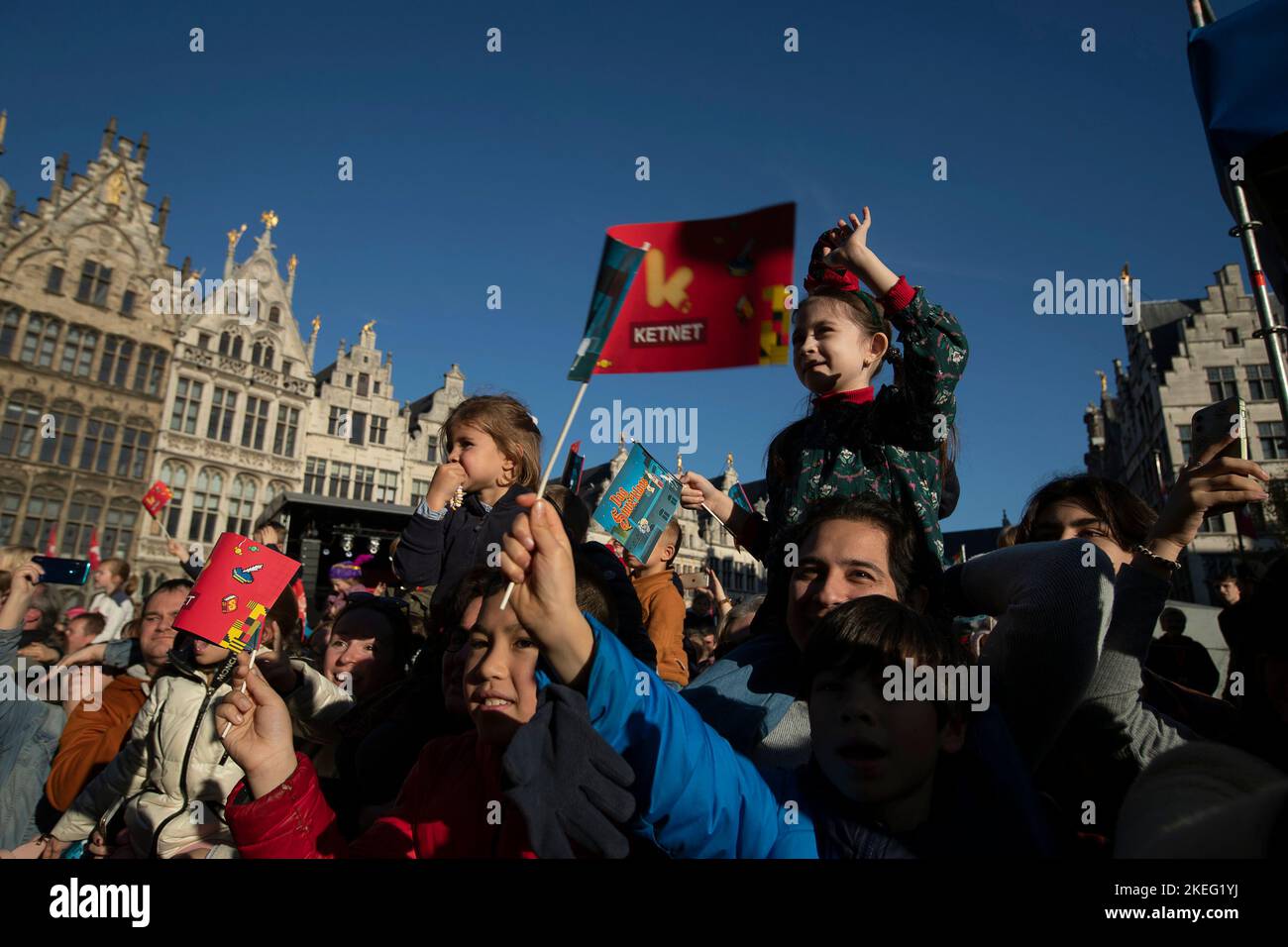 Children attend the arrival of Sinterklaas in Antwerp, Saturday 12 ...