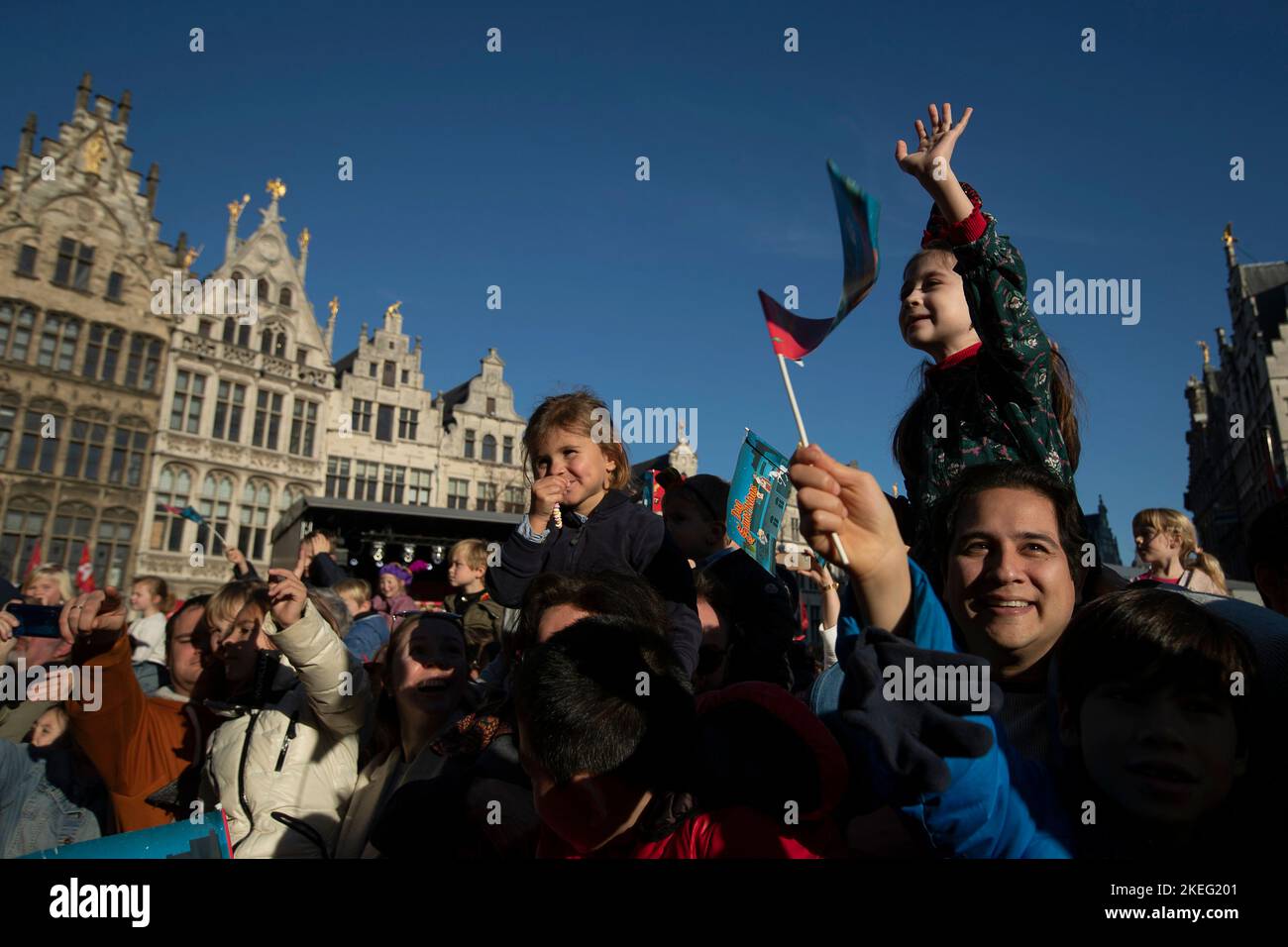 Children attend the arrival of Sinterklaas in Antwerp, Saturday 12 ...
