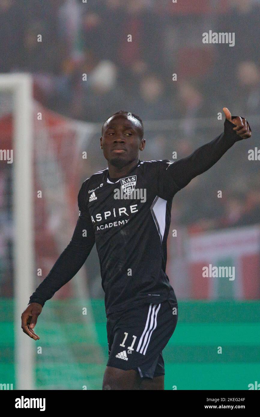 Eupen's Konan Ignace N'Dri celebrates after scoring during a soccer ...