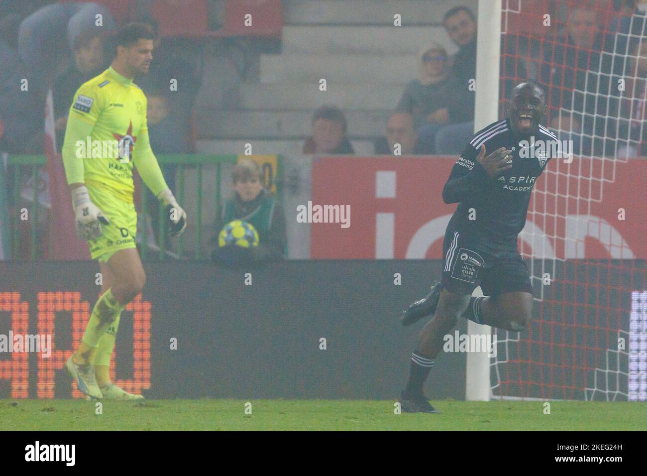 Eupen's Konan Ignace N'Dri celebrates after scoring during a soccer ...