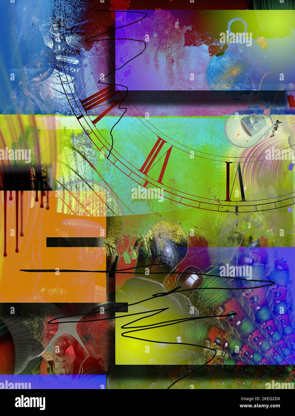 Surreal art with colorful geometric shapes. 3D rendering Stock Photo ...