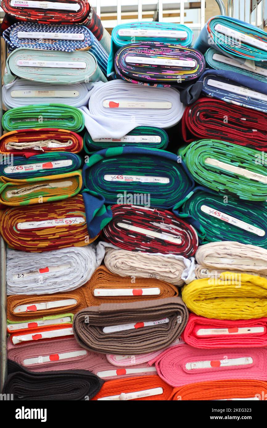 Kiel, Germany - 16. October 2022: Samples of cloth and fabrics with ...