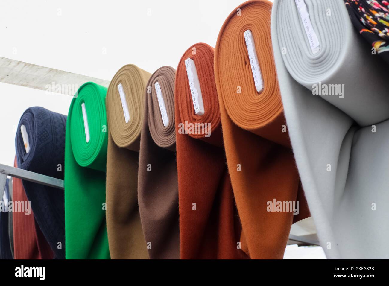 Kiel, Germany - 16. October 2022: Samples of cloth and fabrics with ...