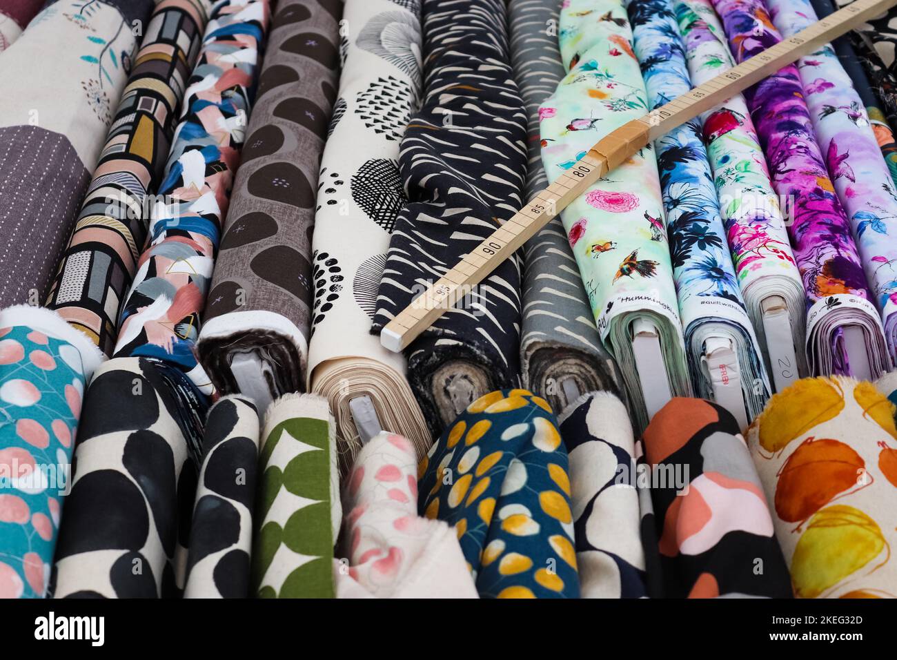 Kiel, Germany - 16. October 2022: Samples of cloth and fabrics with ...