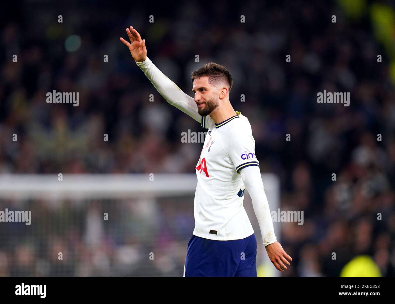 Tottenham Hotspur's Rodrigo Bentancur waves to fans at the end of the ...