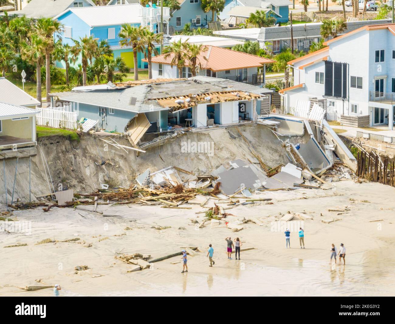 Beach homes collapse aftermath Hurricane Nicole Daytona Florida Stock Photo - Alamy