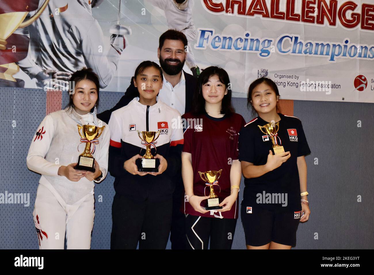 Top four of the women's foil, including winner Valerie Cheng Hiu-wai ...