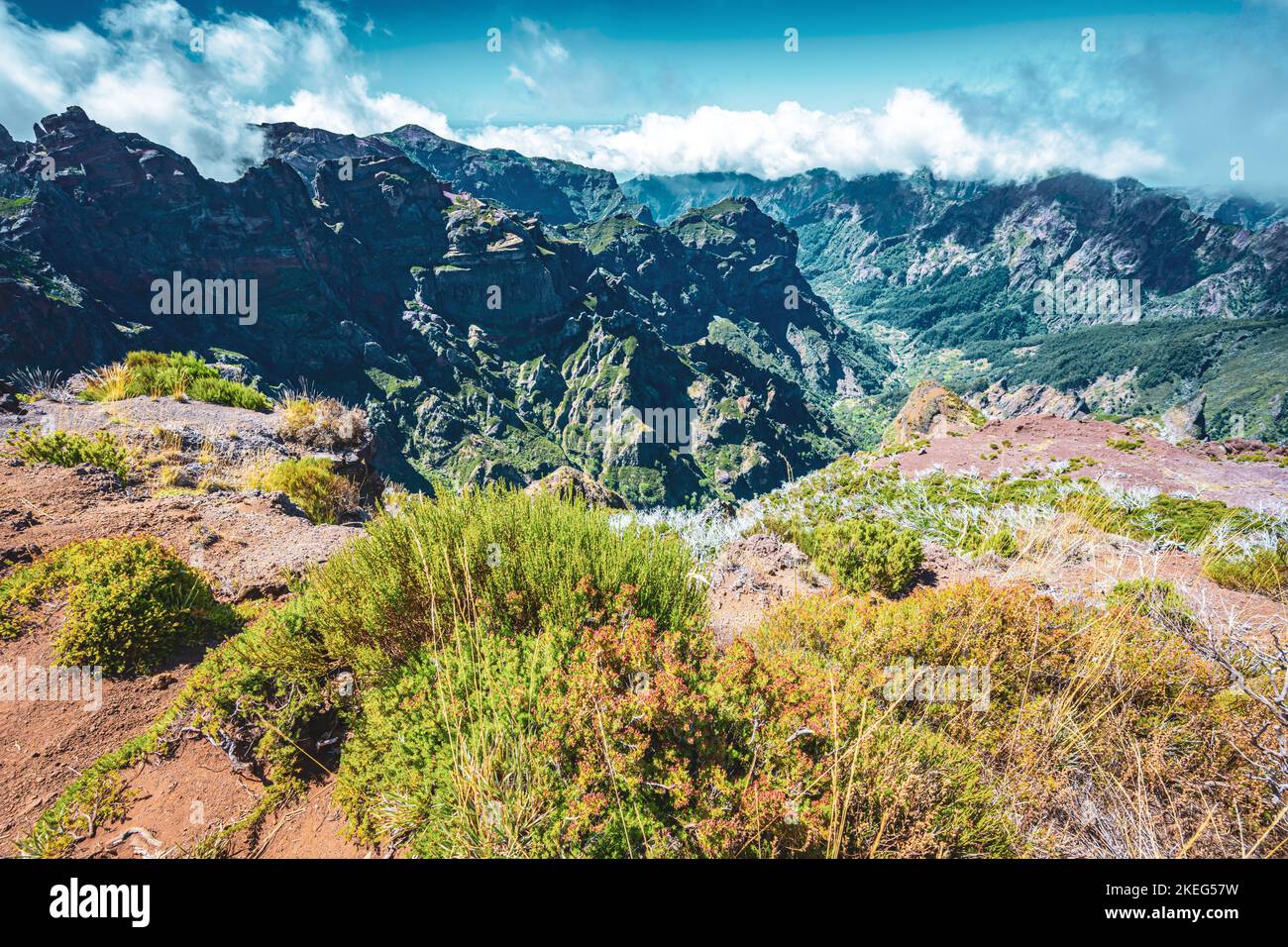 Description: Summit view with beautiful mountain scenery on Pico Ruivo ...