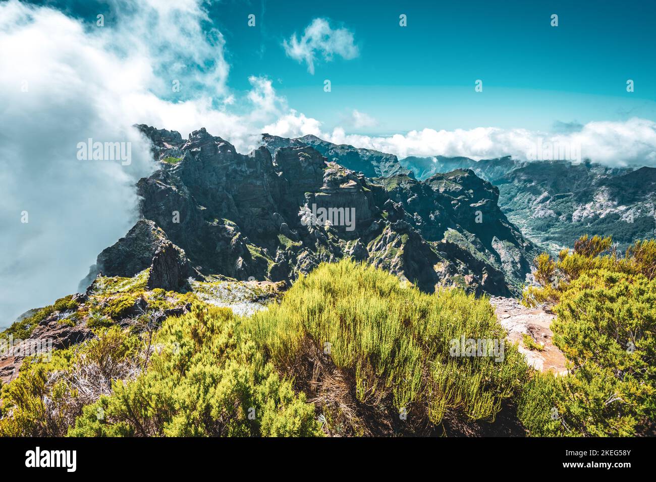 Description: Summit view with beautiful mountain scenery on Pico Ruivo ...