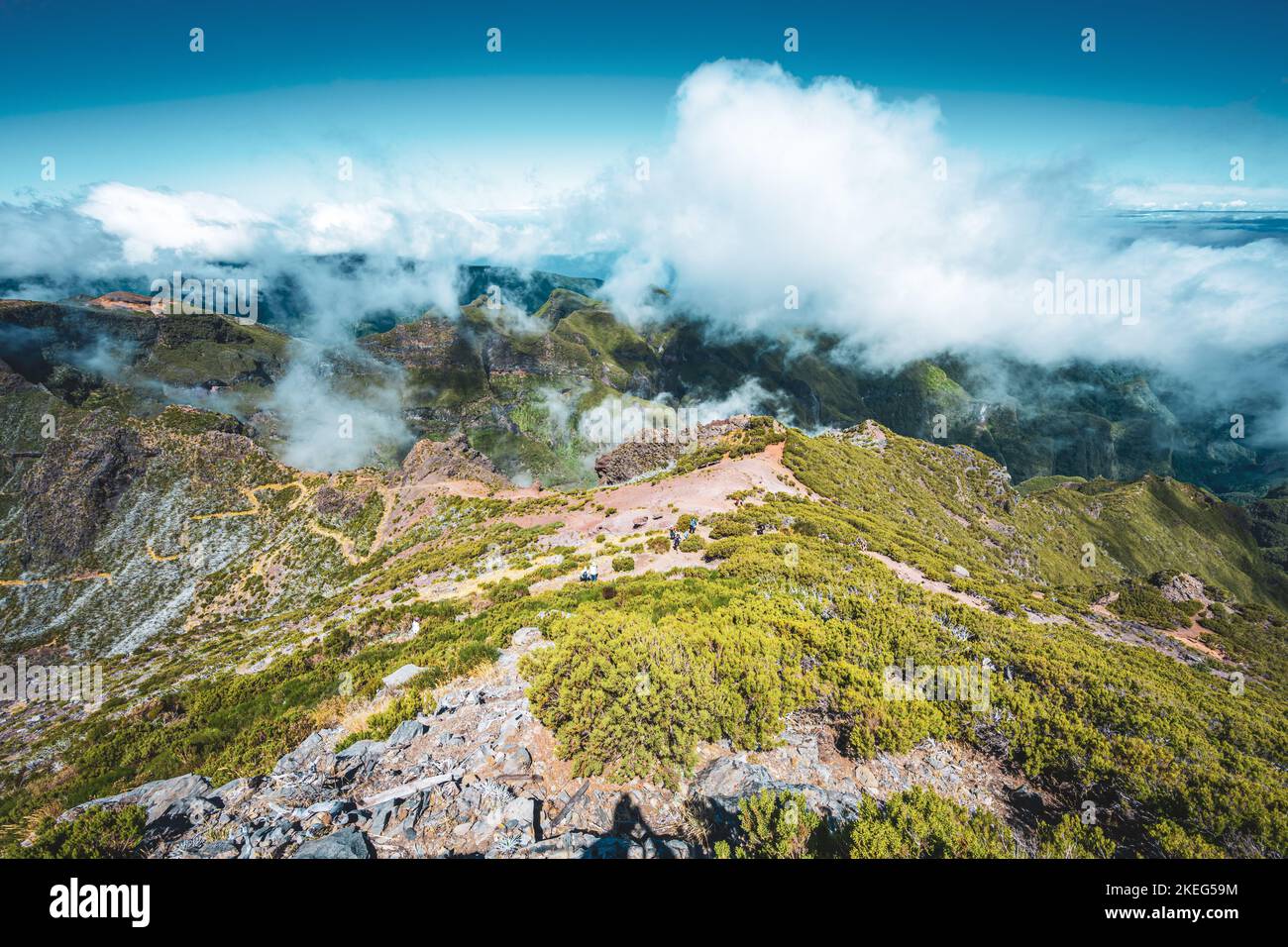 Description: Summit view with beautiful mountain scenery on Pico Ruivo ...