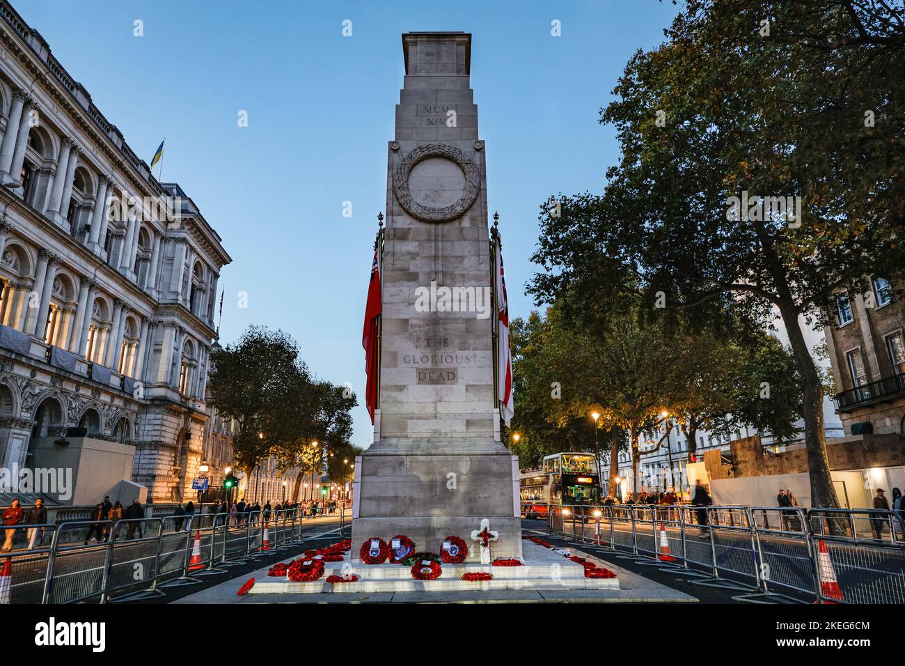 London, UK. 12th Nov, 2022. The Cenotaph on Whitehall stands peacefully ...