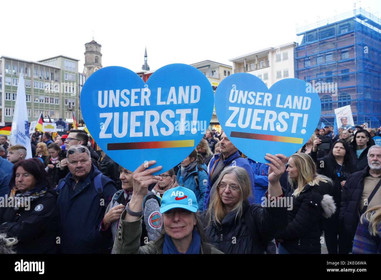 Stuttgart, Germany. 12th Nov, 2022. Participants of an AfD rally ...