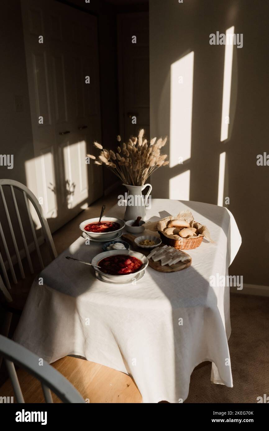 Borsch - Ukrainian national dish. Ukrainian cuisine - salo, onion ...