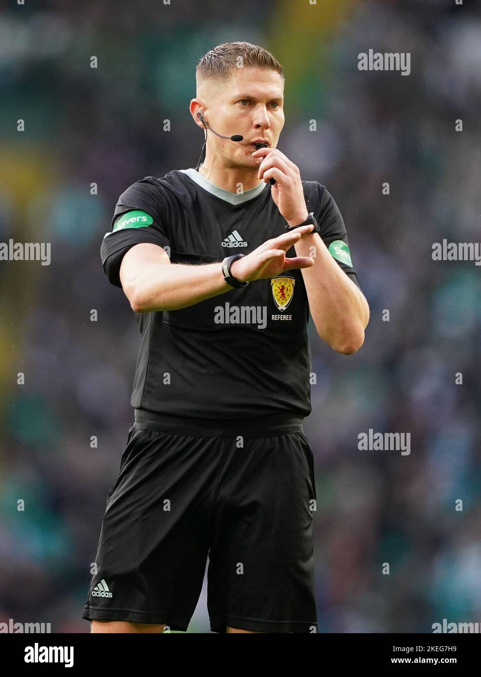 Referee David Dickinson during the cinch Premiership match at Celtic ...