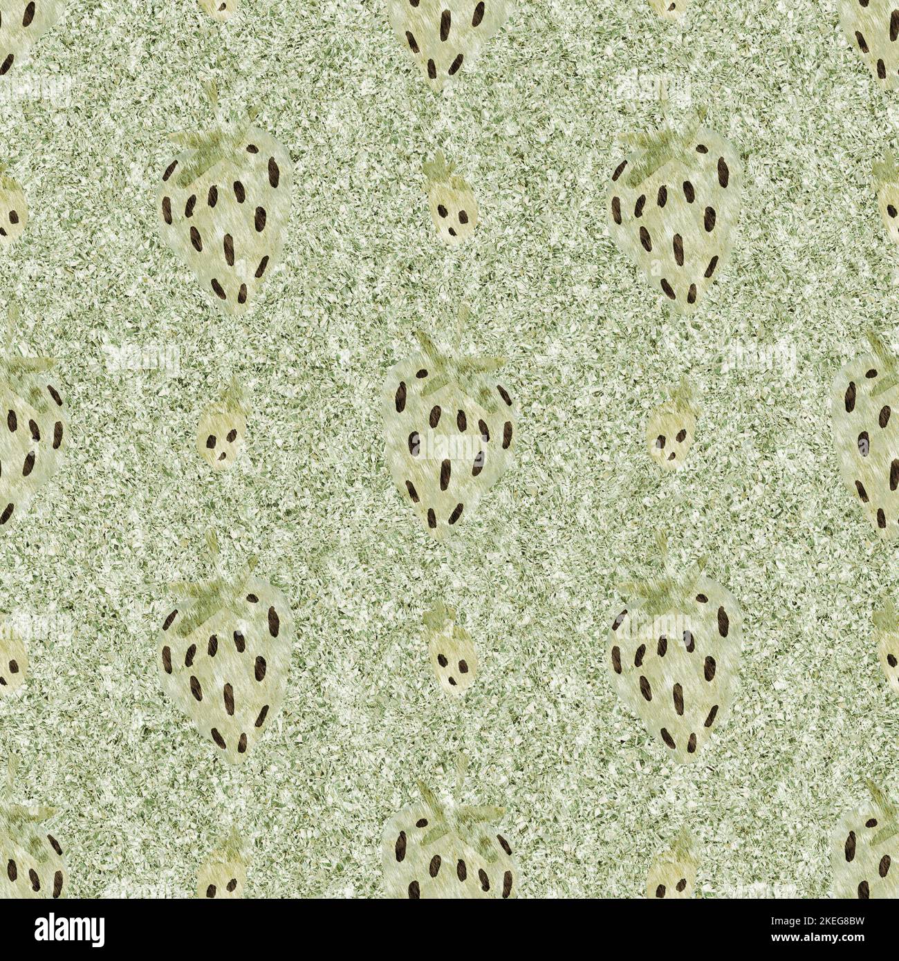 Green marl strawberry vintage seamless pattern. Cottagecore linen retro ...