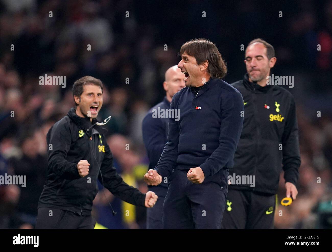 Tottenham Hotspur manager Antonio Conte celebrates at the end of the ...