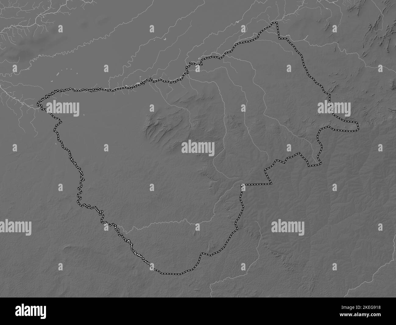 Bamingui-Bangoran, prefecture of Central African Republic. Grayscale elevation map with lakes ...