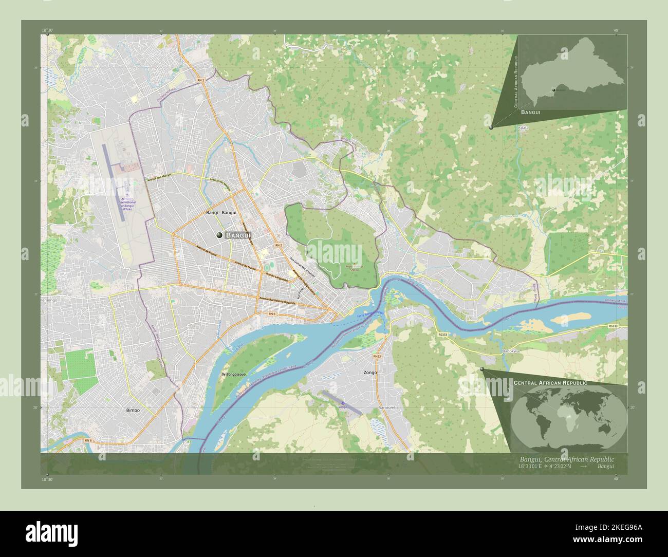 Bangui, autonomous commune of Central African Republic. Open Street Map ...